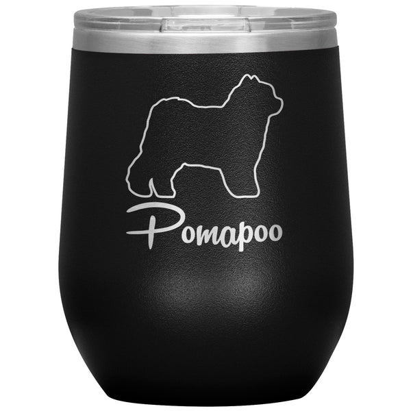 Pomapoo Dog Outlined Silhouette 12oz Wine Insulated Tumbler - LoveROSCOE